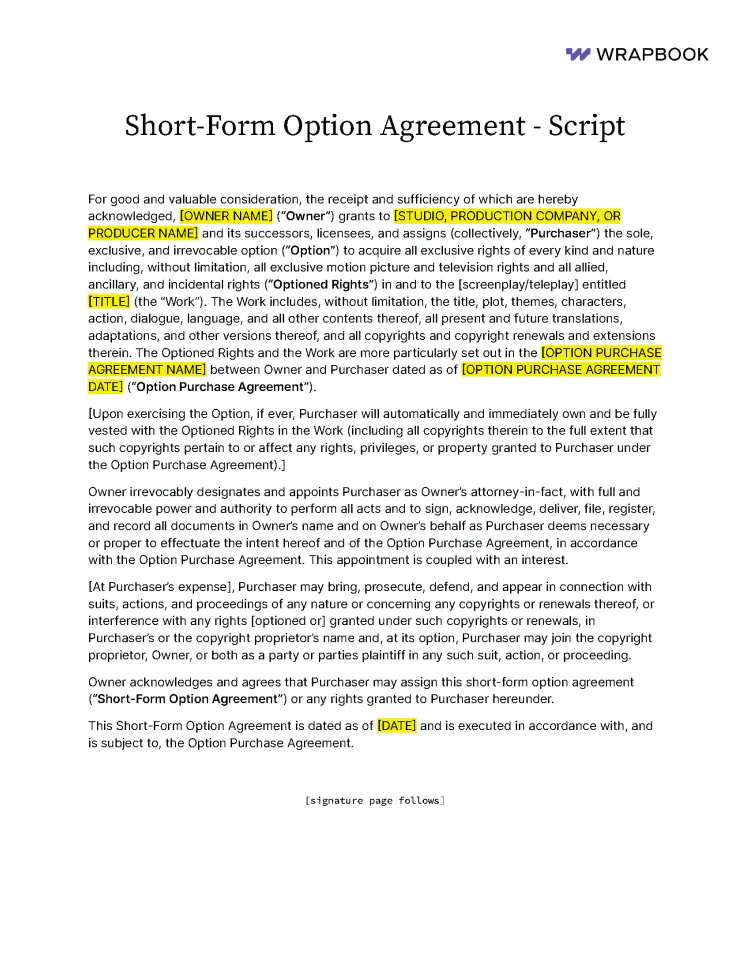 A Producer's Guide to Option Agreements | Wrapbook